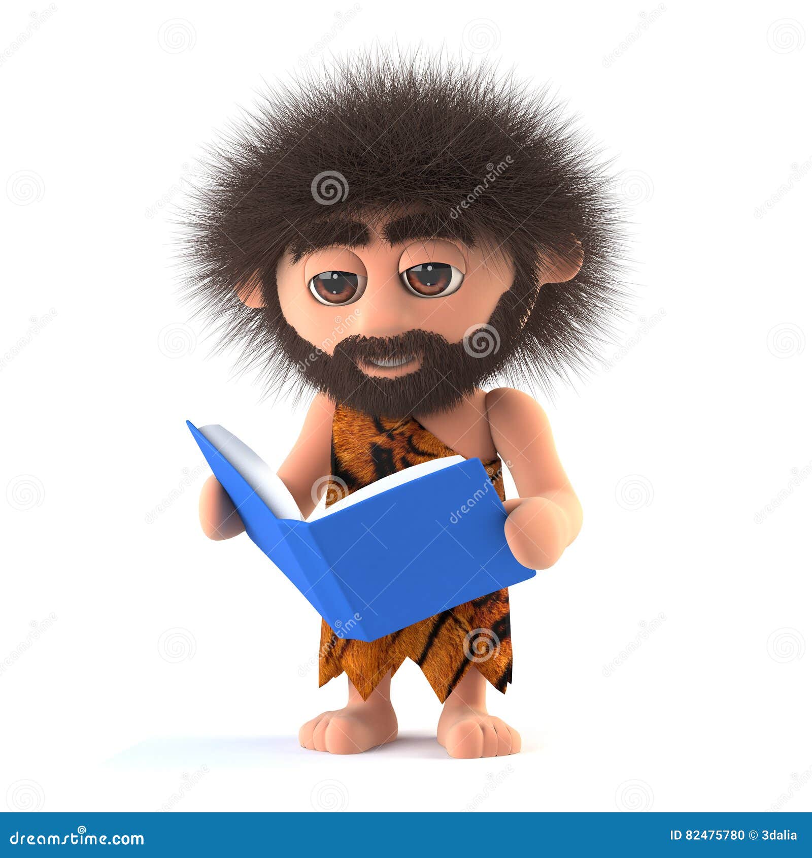 3d Funny Caveman Enjoys Reading a Book Stock Illustration ...