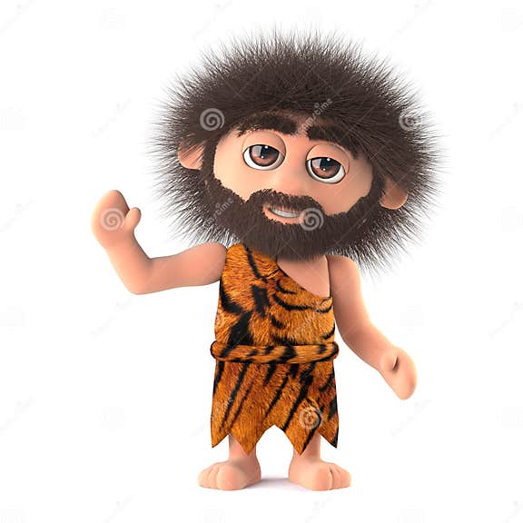 3d Funny Caveman Waves Hello Stock Illustration - Illustration of humor ...