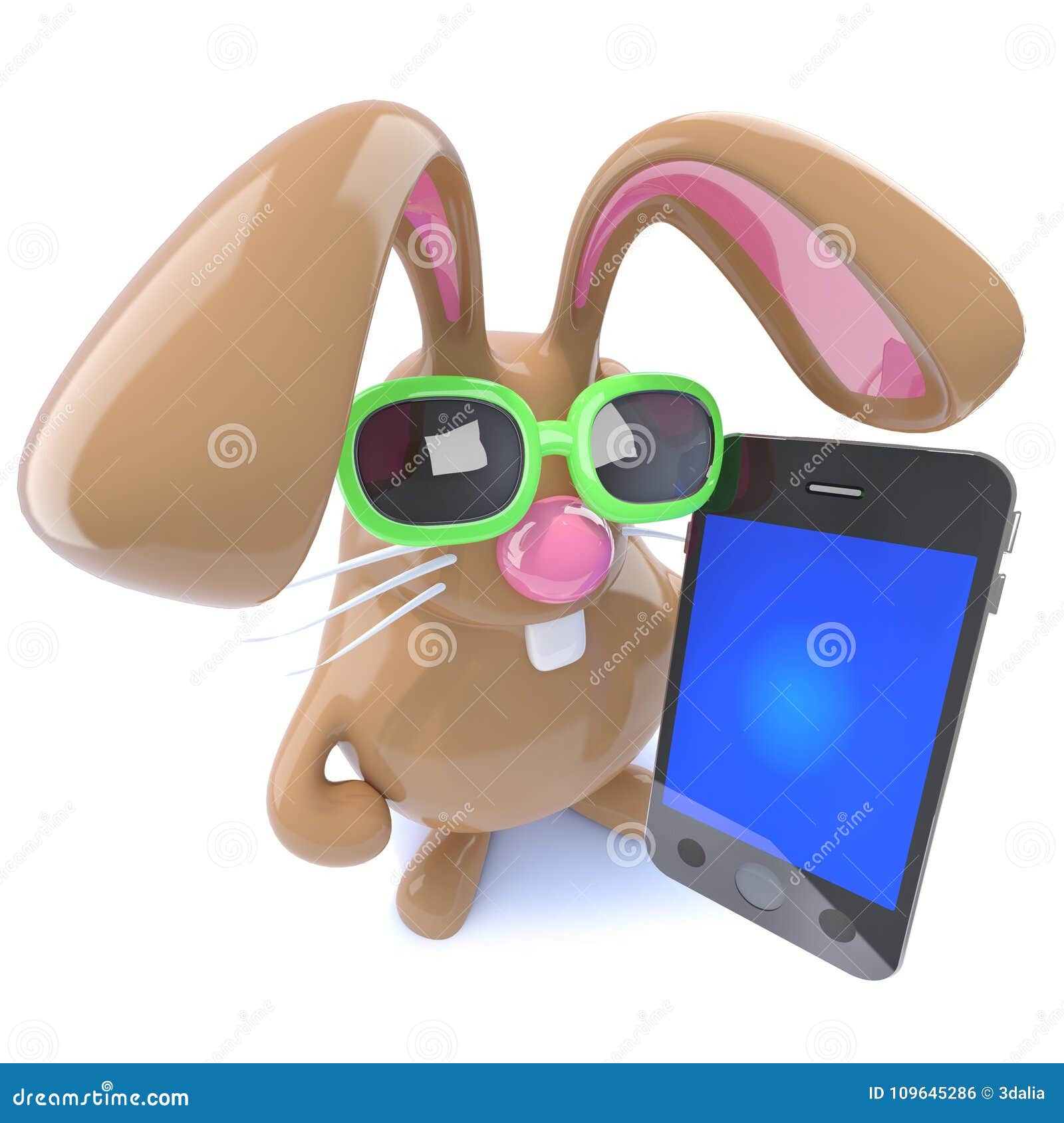 3d Funny Chocolate Easter Bunny Rabbit Holding a Smartphone Stock ...