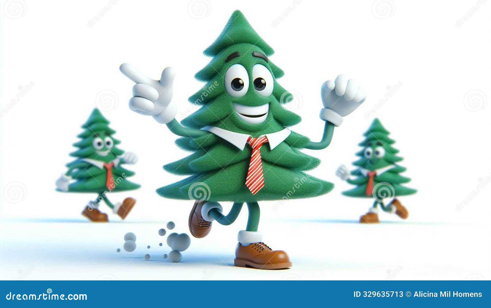 3D Funny Christmas Tree Cartoon. Christmas Celebration Time Stock ...