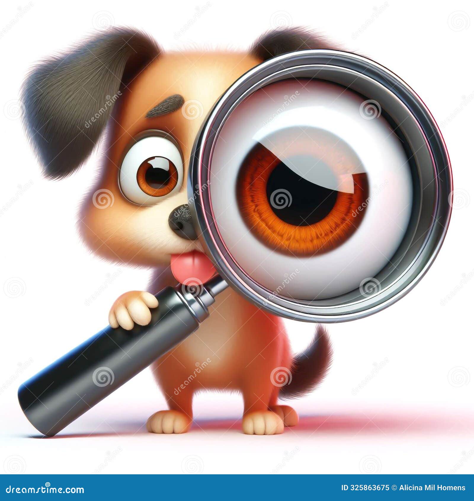 3d Funny Dog ??detective with Magnifying Glass Stock Illustration ...