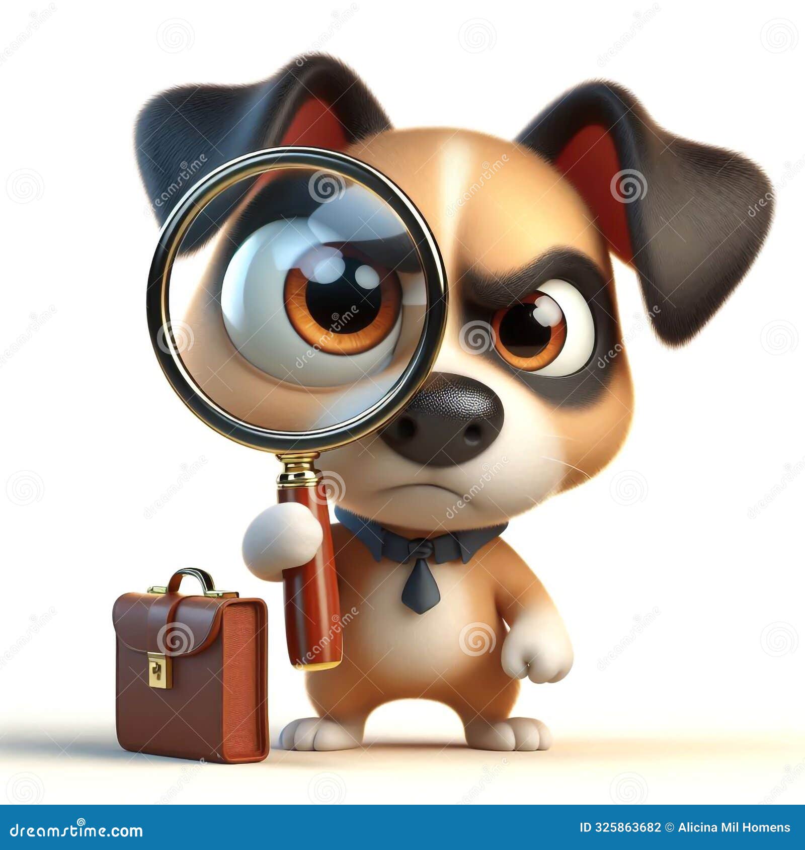 3d Funny Dog ??detective with Magnifying Glass Stock Illustration ...