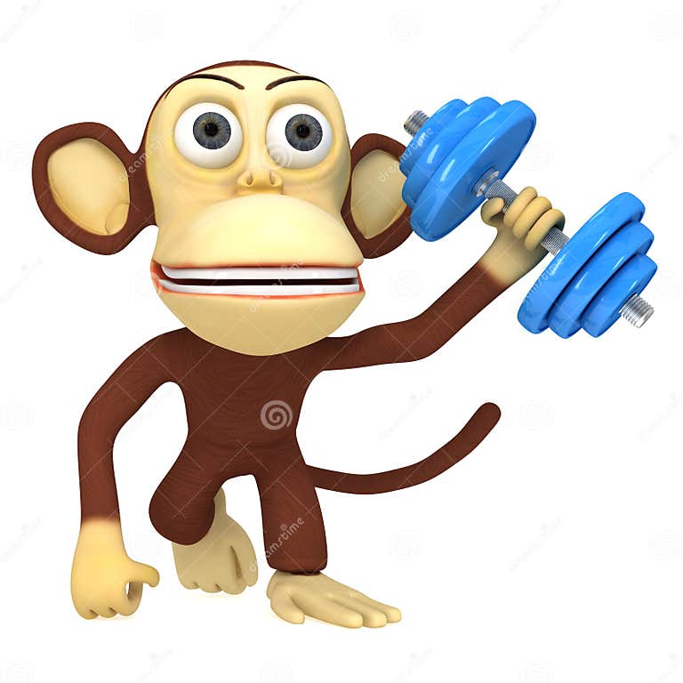3d Funny Monkey with Blue Dumbbell Stock Illustration - Illustration of ...