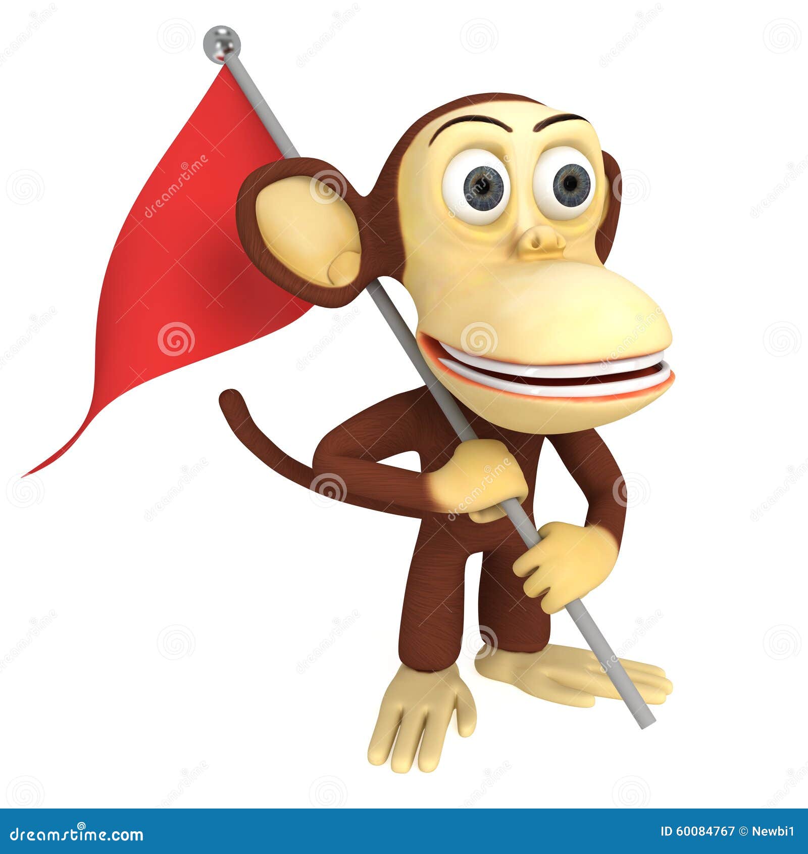 3d Funny Monkey with Checkpoint Flag Stock Illustration - Illustration ...