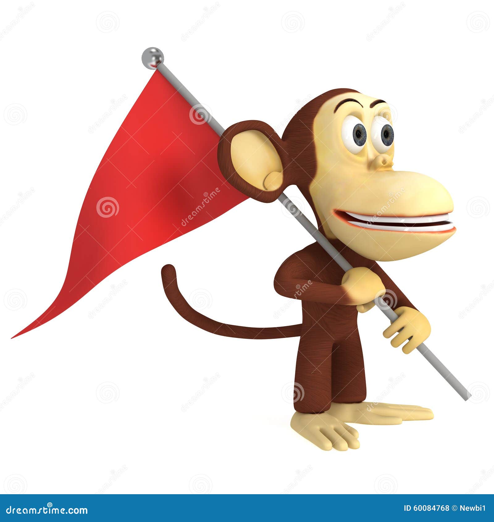 3d Funny Monkey with Checkpoint Flag Stock Illustration - Illustration ...
