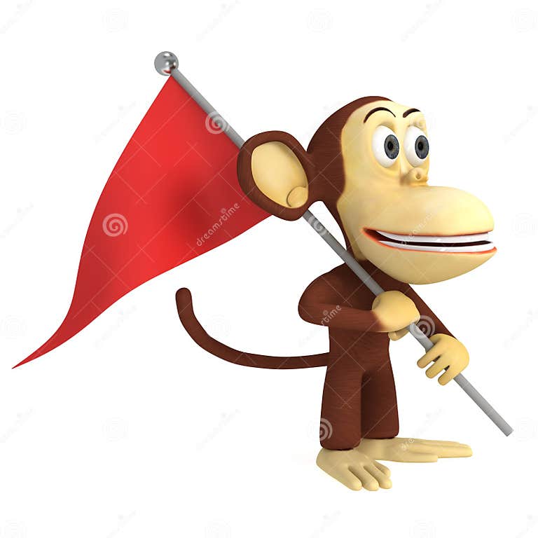 3d Funny Monkey with Checkpoint Flag Stock Illustration - Illustration ...
