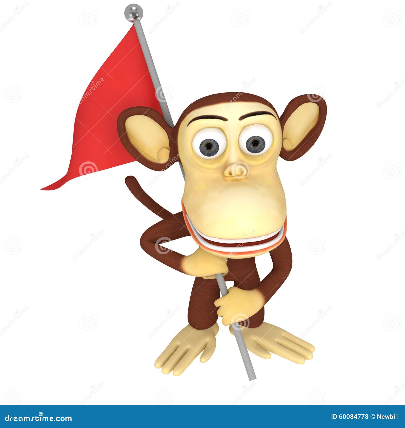 3d Funny Monkey with Checkpoint Flag Stock Illustration - Illustration ...