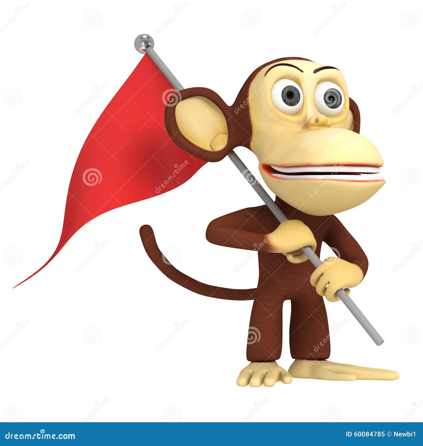 3d Funny Monkey with Checkpoint Flag Stock Illustration - Illustration ...