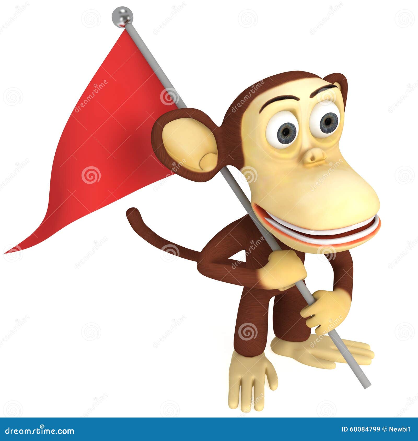 3d Funny Monkey with Checkpoint Flag Stock Illustration - Illustration ...