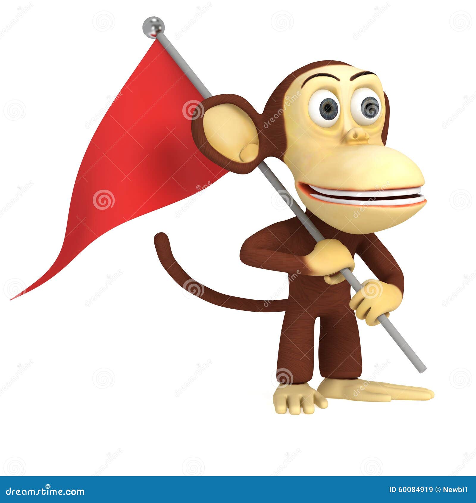 3d Funny Monkey with Checkpoint Flag Stock Illustration - Illustration ...