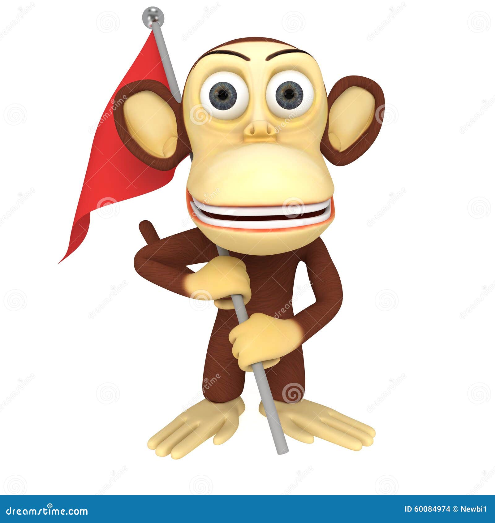 3d Funny Monkey with Checkpoint Flag Stock Illustration - Illustration ...