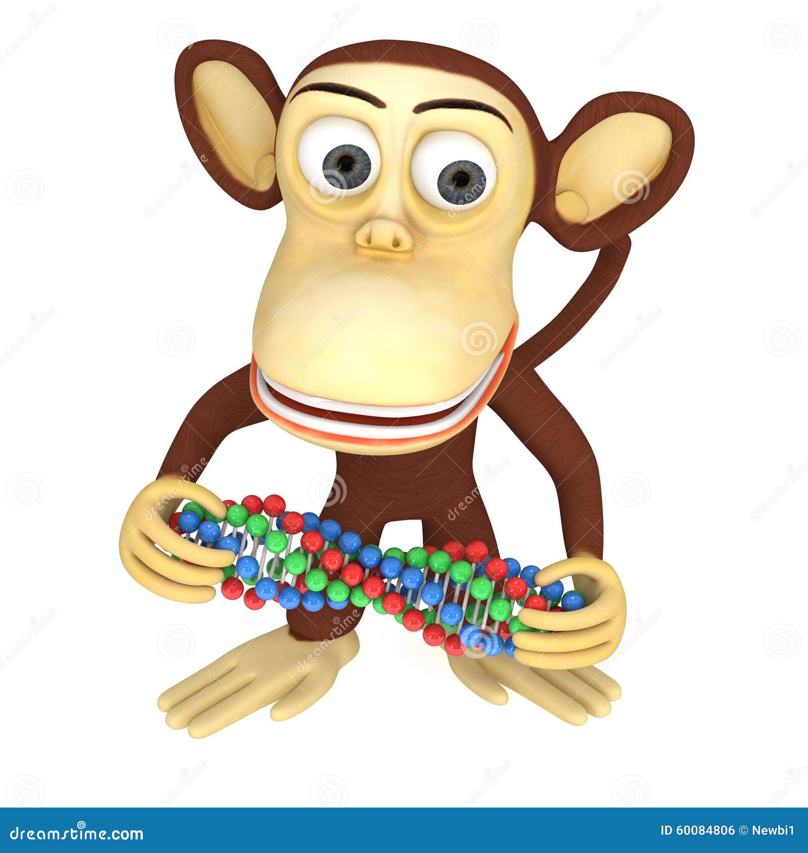 3d Funny Monkey with Dna Chain Stock Illustration - Illustration of ...