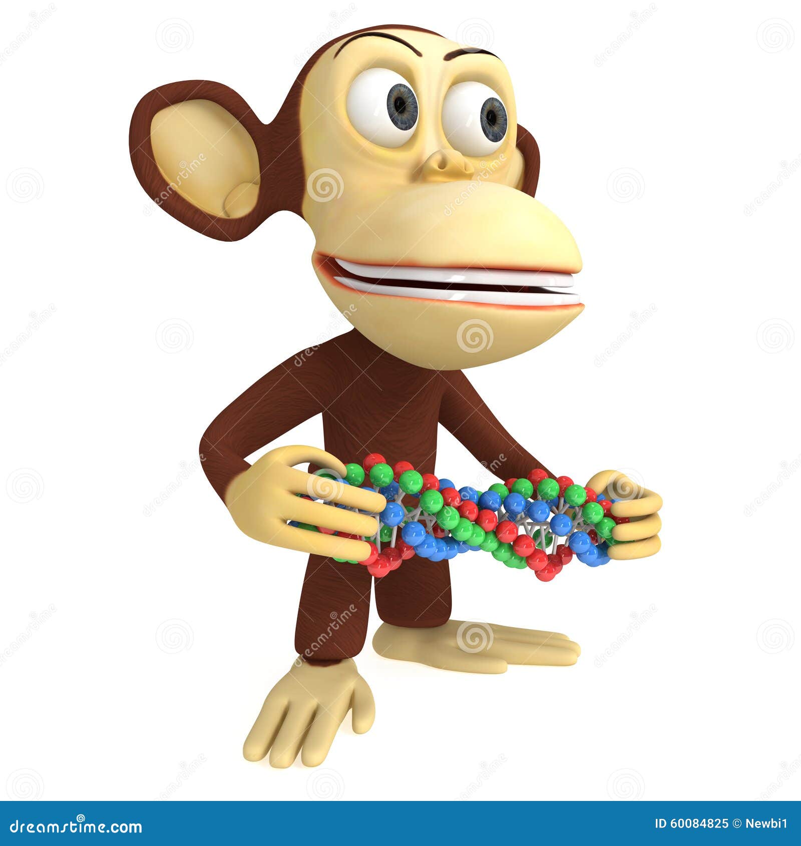 3d Funny Monkey with Dna Chain Stock Illustration - Illustration of ...