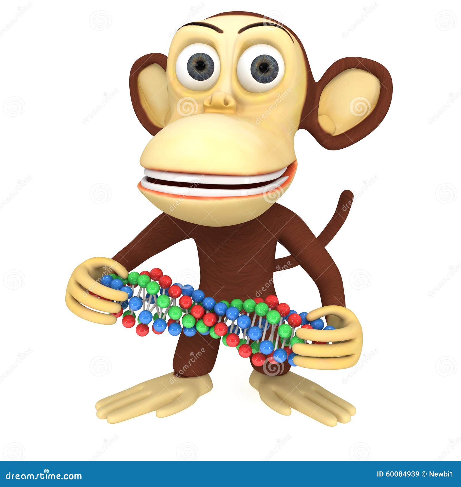 3d Funny Monkey with Dna Chain Stock Illustration - Illustration of ...