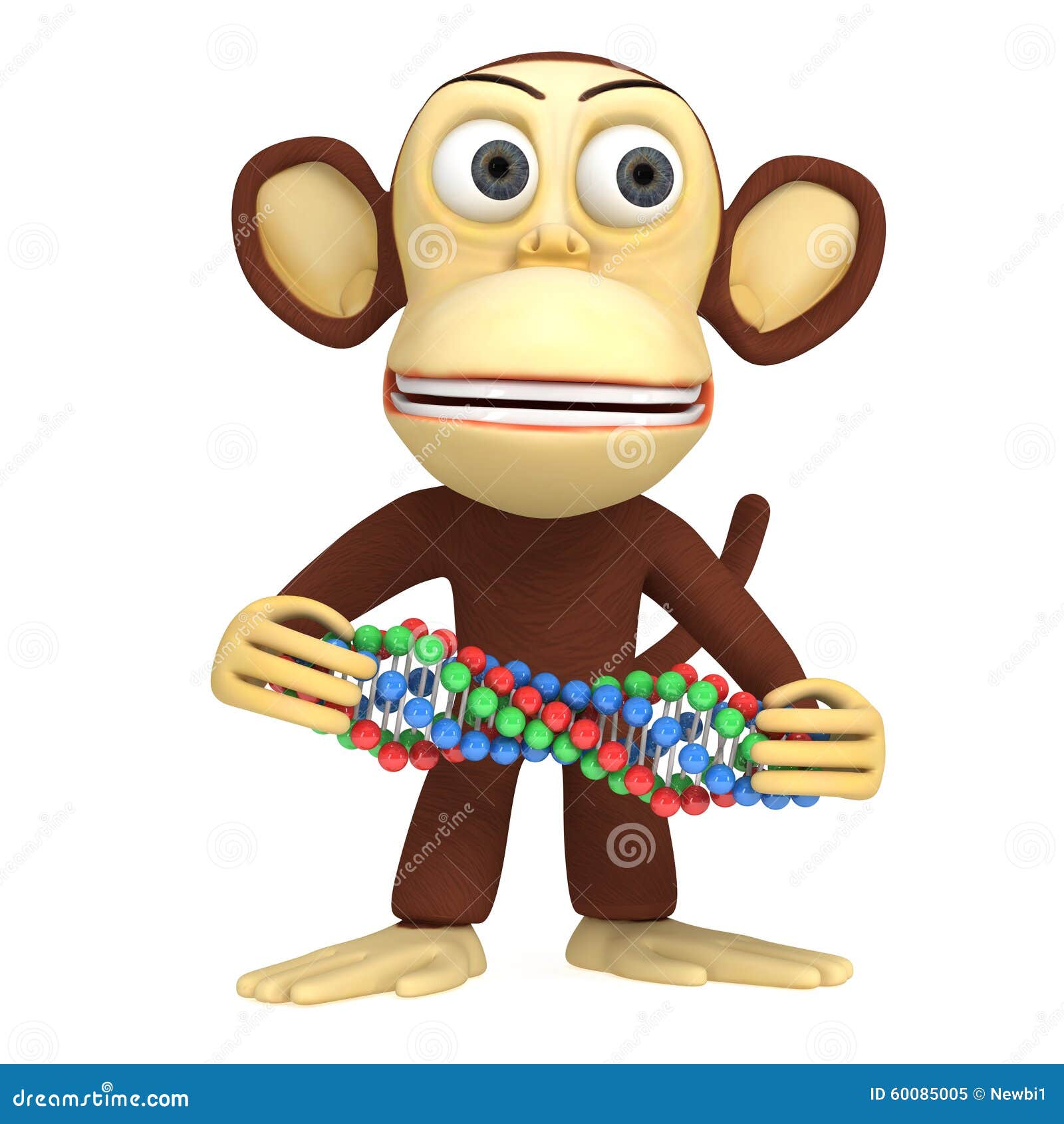 3d Funny Monkey with Dna Chain Stock Illustration - Illustration of ...