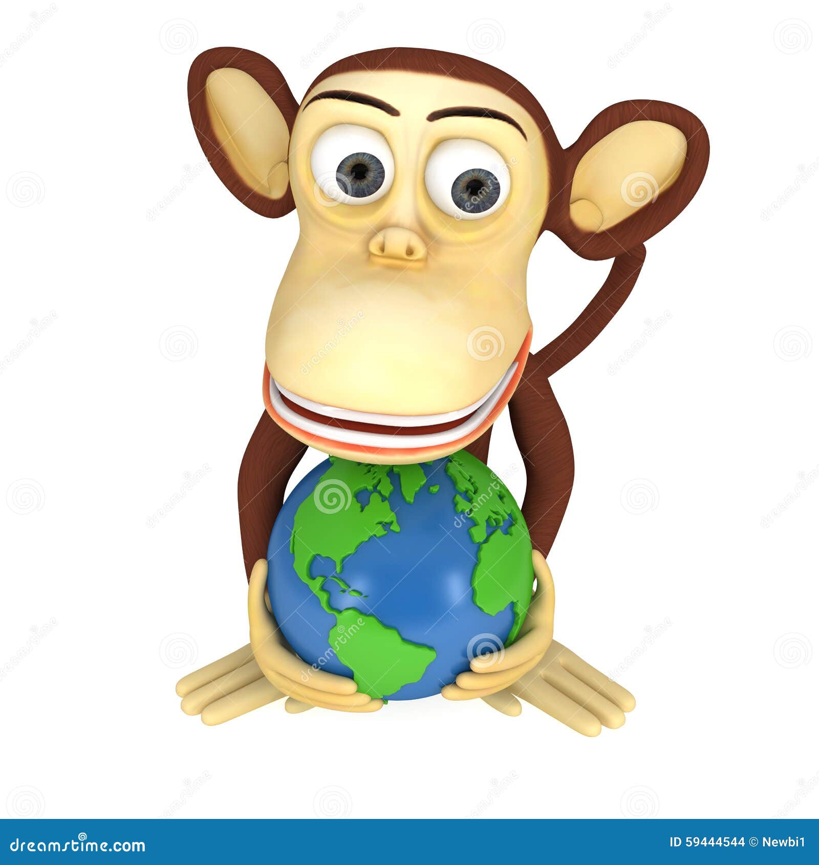 3d Funny Monkey with Earth Globe Stock Illustration - Illustration of ...