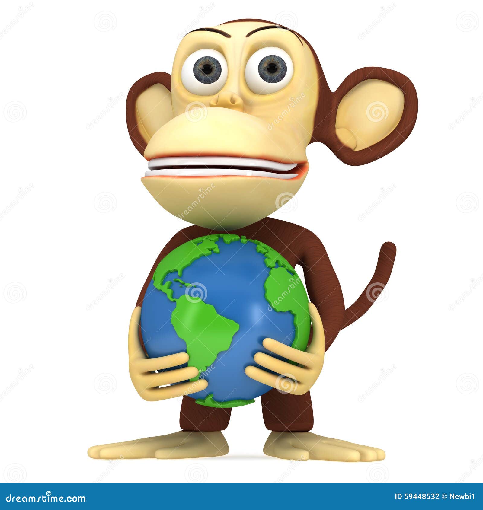 3d Funny Monkey with Earth Globe Stock Illustration - Illustration of ...