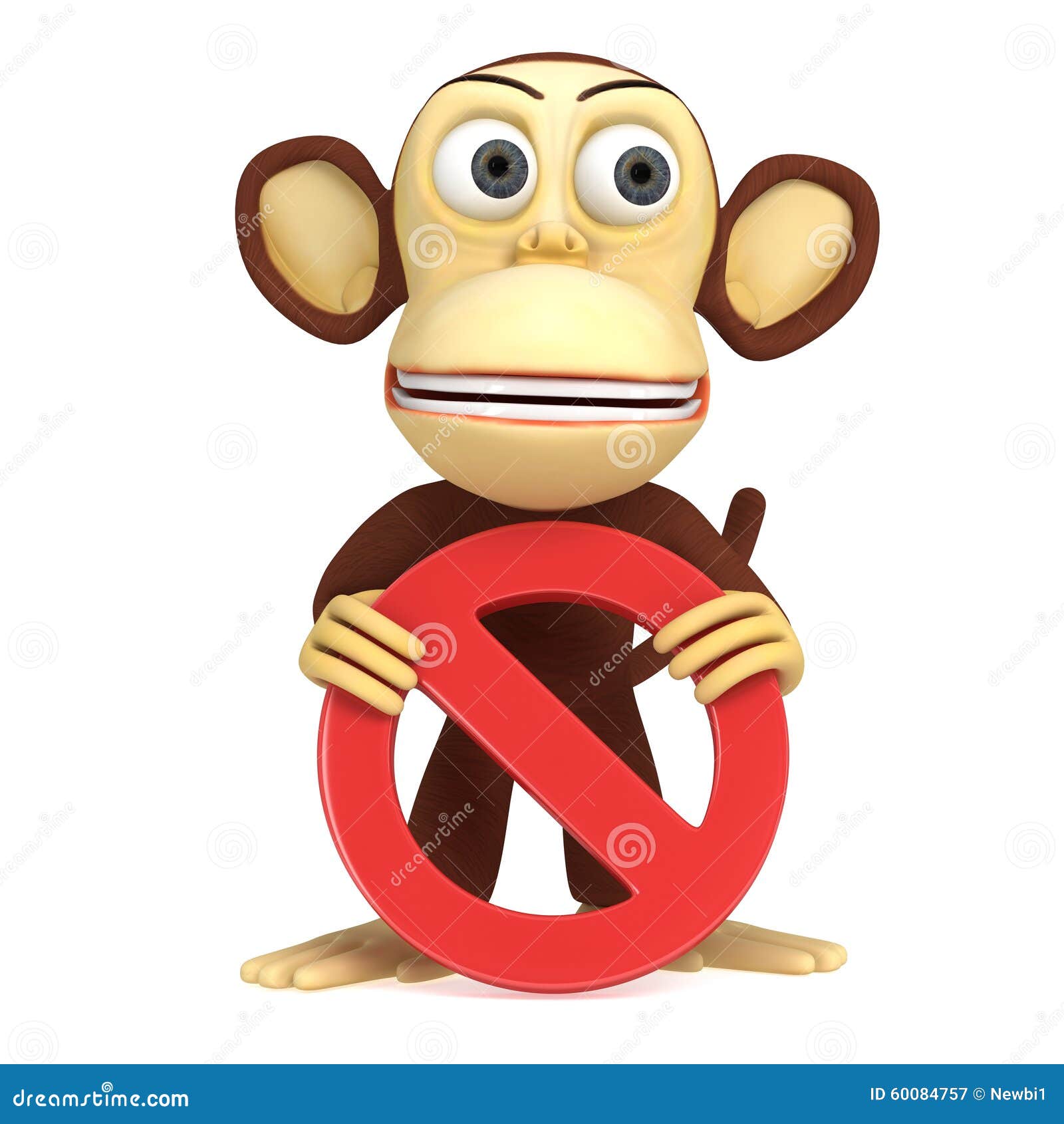 3d Funny Monkey with No Sign Stock Illustration - Illustration of icon ...