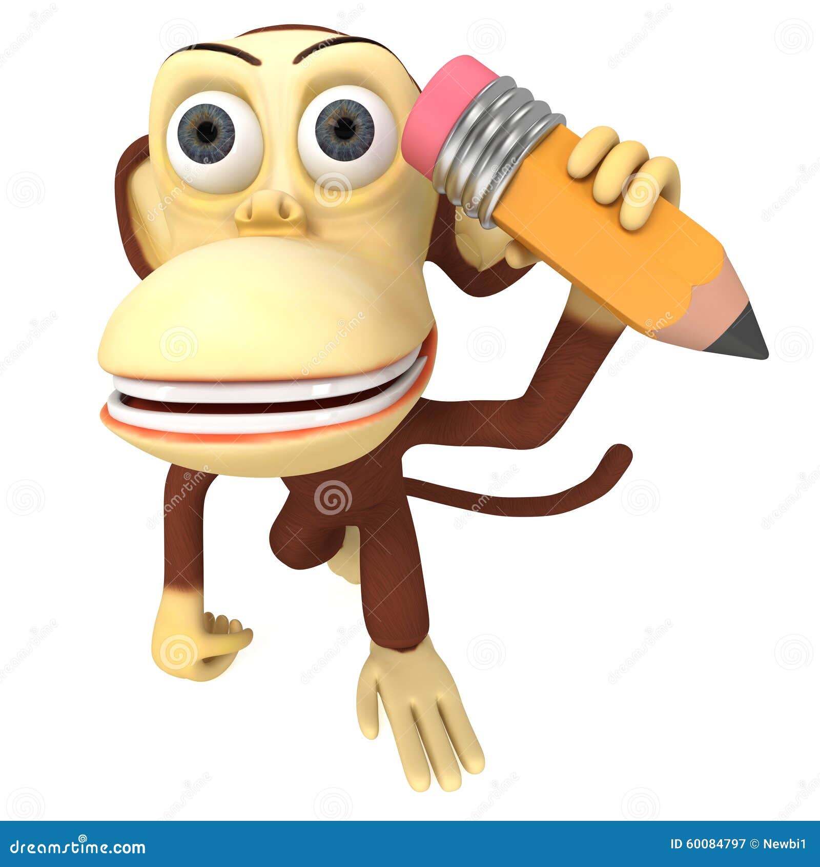 3d Funny Monkey with Pencil Stock Illustration - Illustration of ...