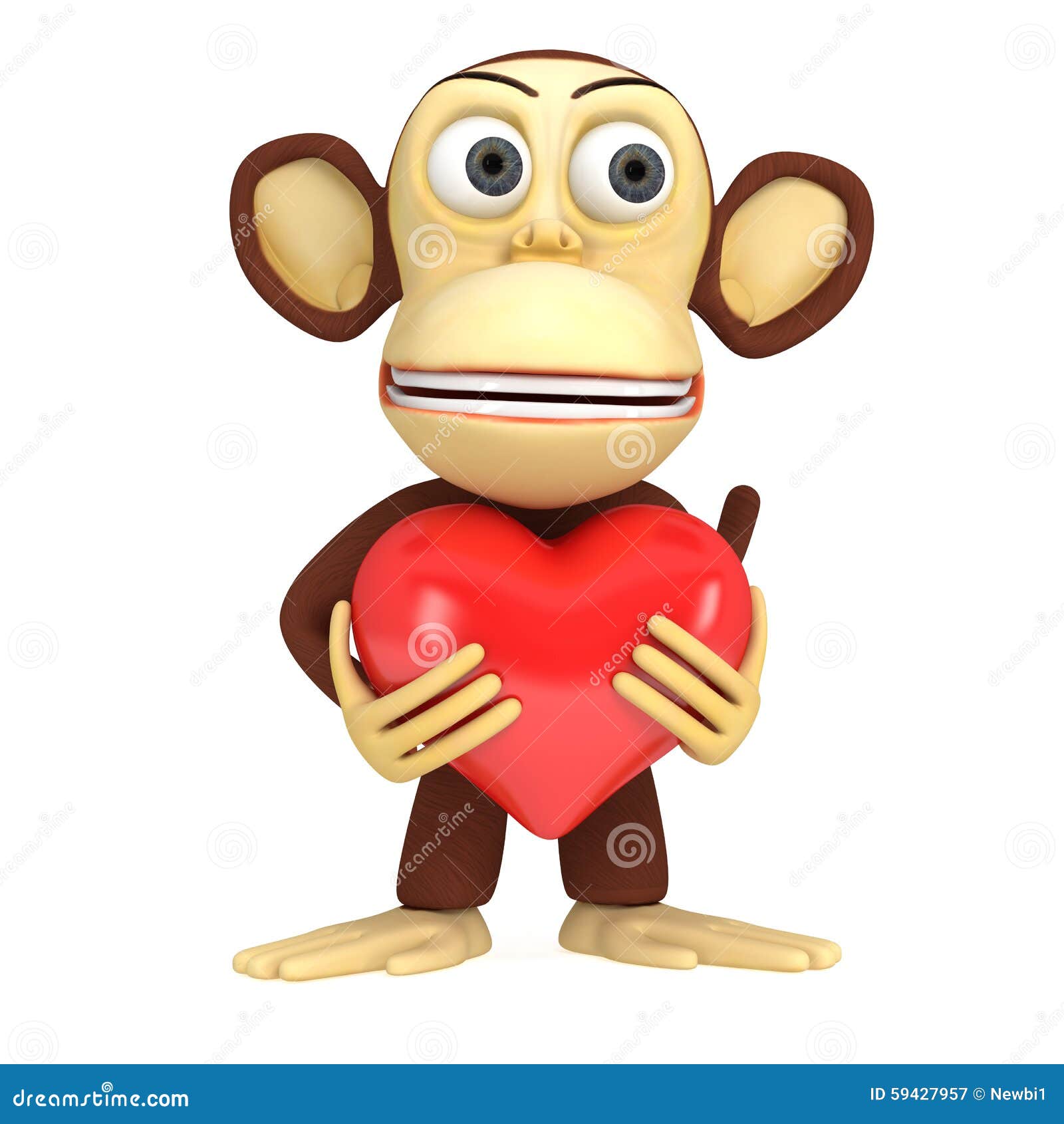 3d Funny Monkey with Red Heart Stock Illustration - Illustration of ...