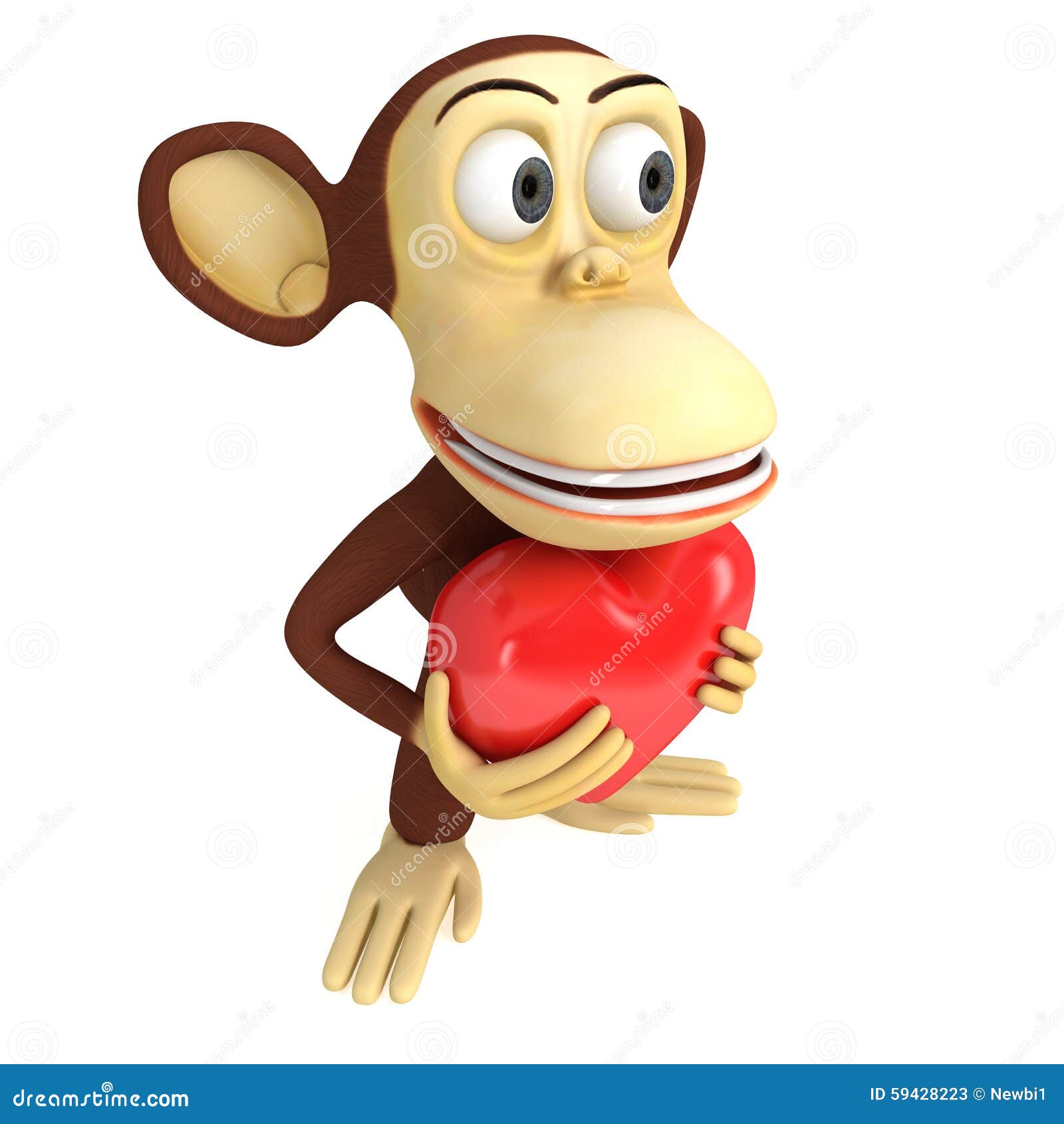 3d Funny Monkey with Red Heart Stock Illustration - Illustration of ...