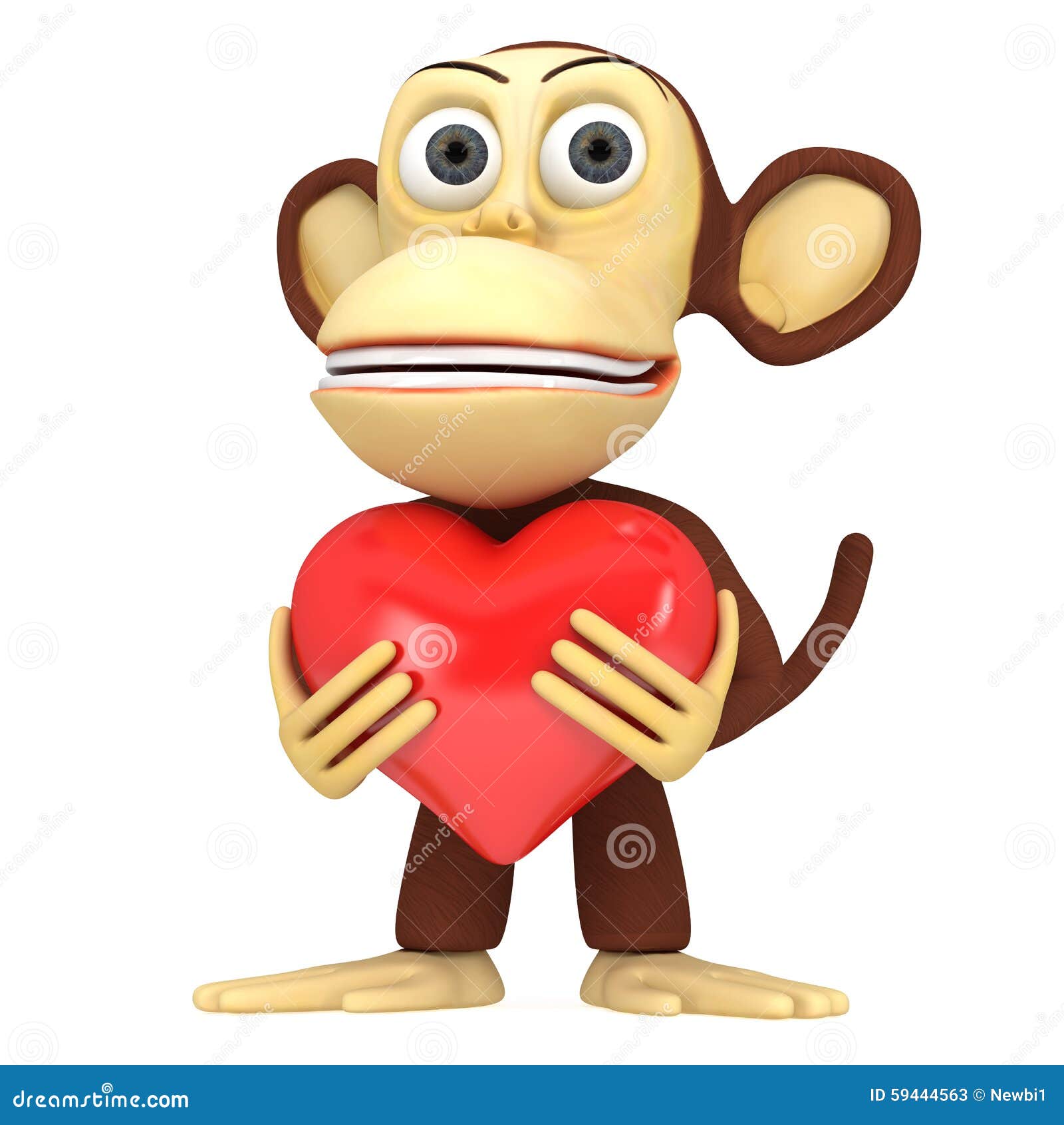 3d Funny Monkey with Red Heart Stock Illustration - Illustration of ...