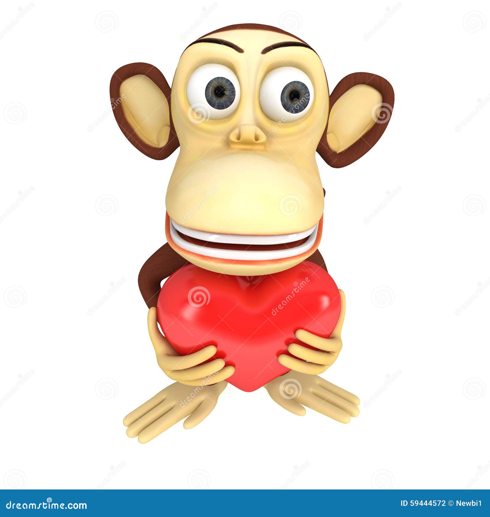3d Funny Monkey with Red Heart Stock Illustration - Illustration of ...