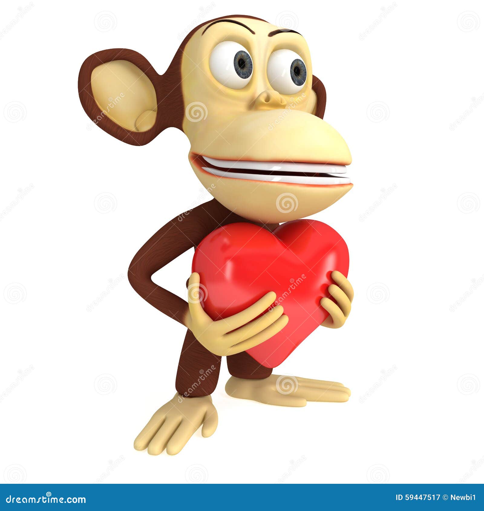 3d Funny Monkey with Red Heart Stock Illustration - Illustration of ...