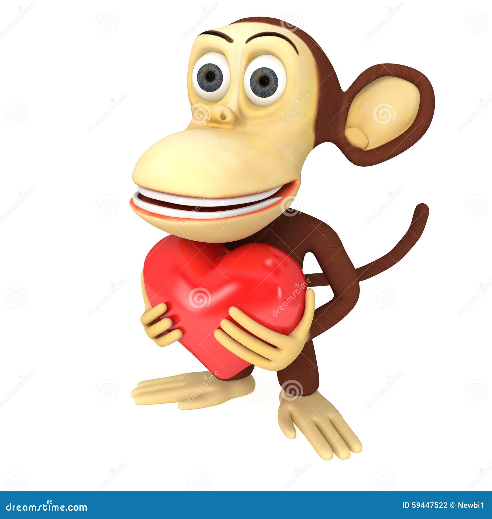 3d Funny Monkey with Red Heart Stock Illustration - Illustration of ...