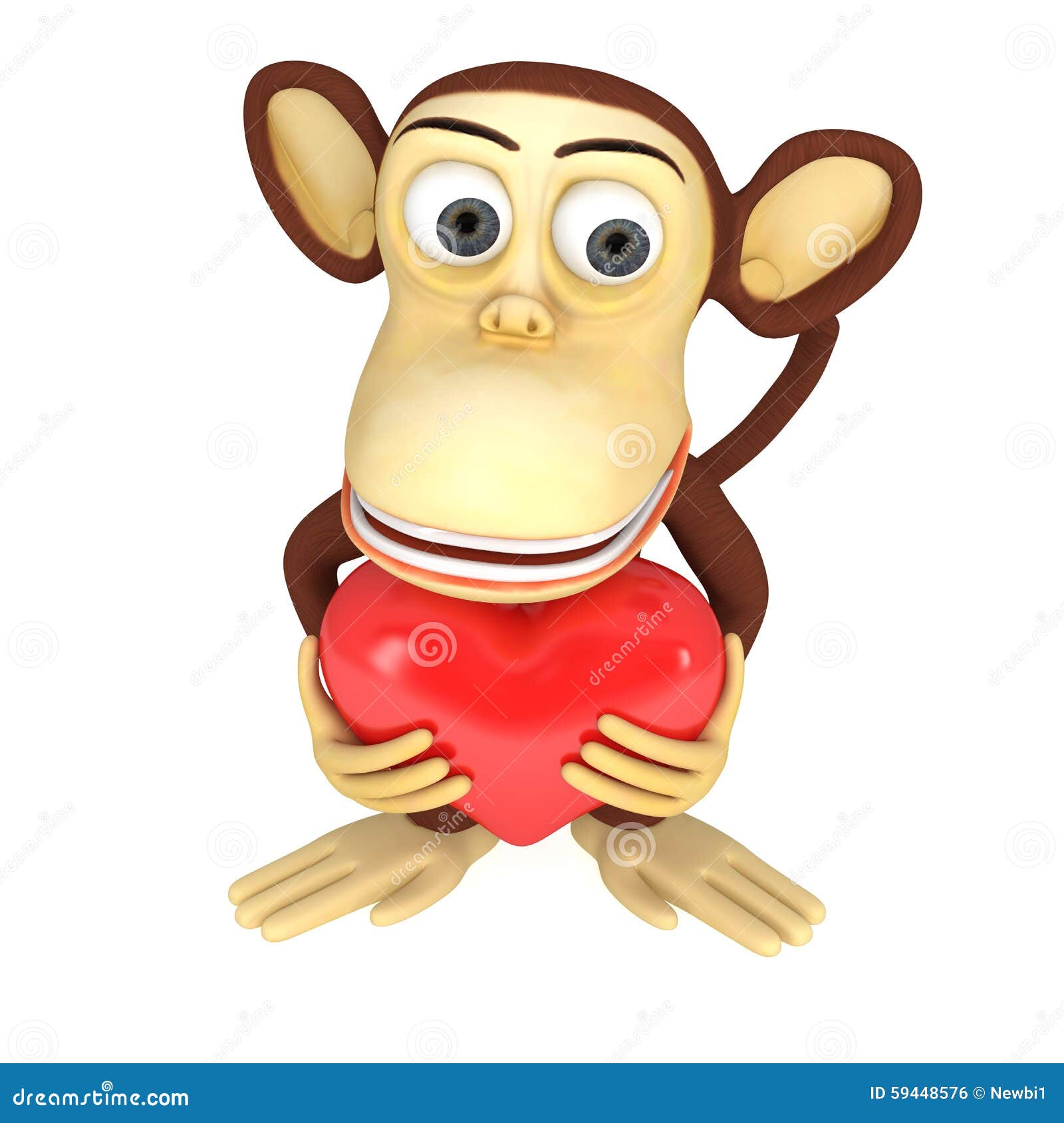 3d Funny Monkey with Red Heart Stock Illustration - Illustration of ...