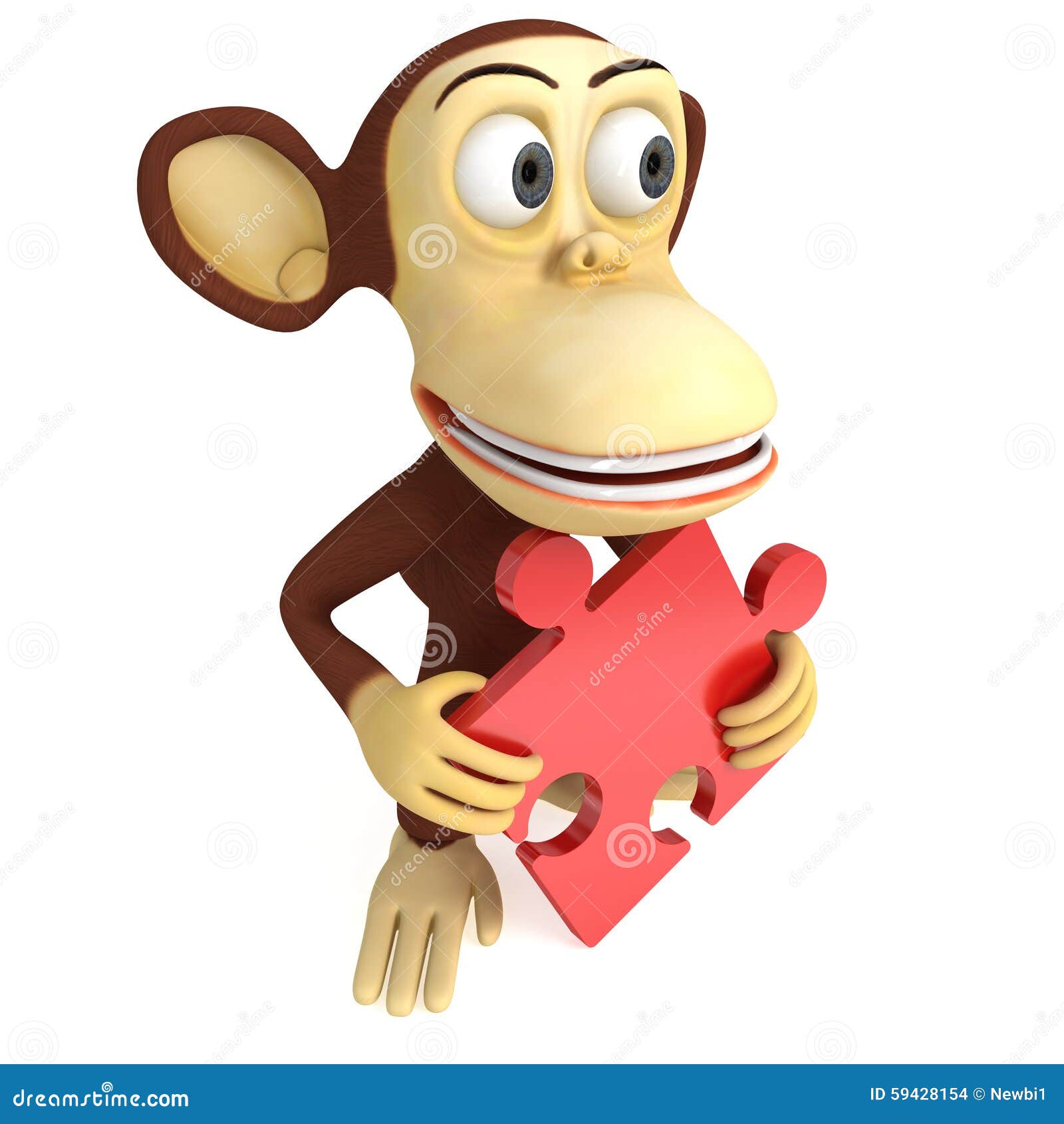 3d Funny Monkey with Red Puzzle Stock Illustration - Illustration of ...