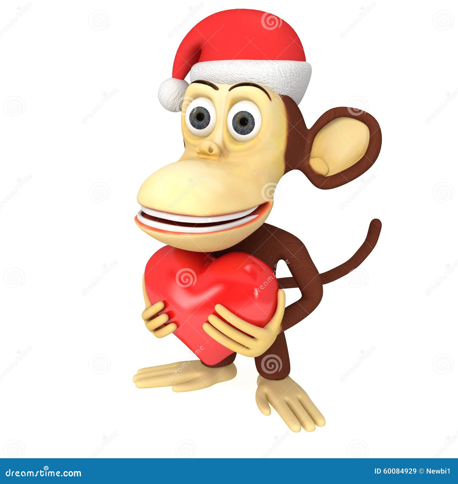 3d Funny Monkey Santa Claus with Red Heart Stock Illustration ...