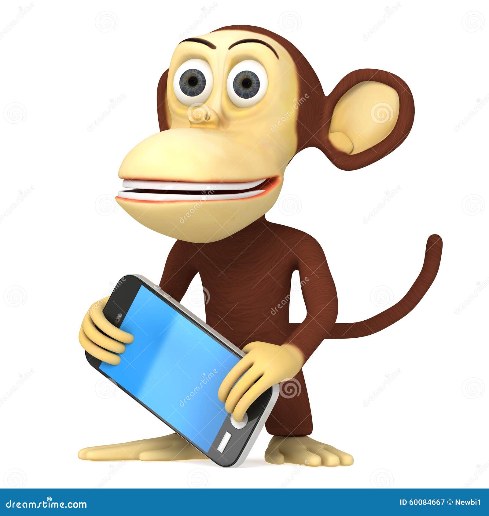 3d Funny Monkey with Smart Phone Stock Illustration - Illustration of ...