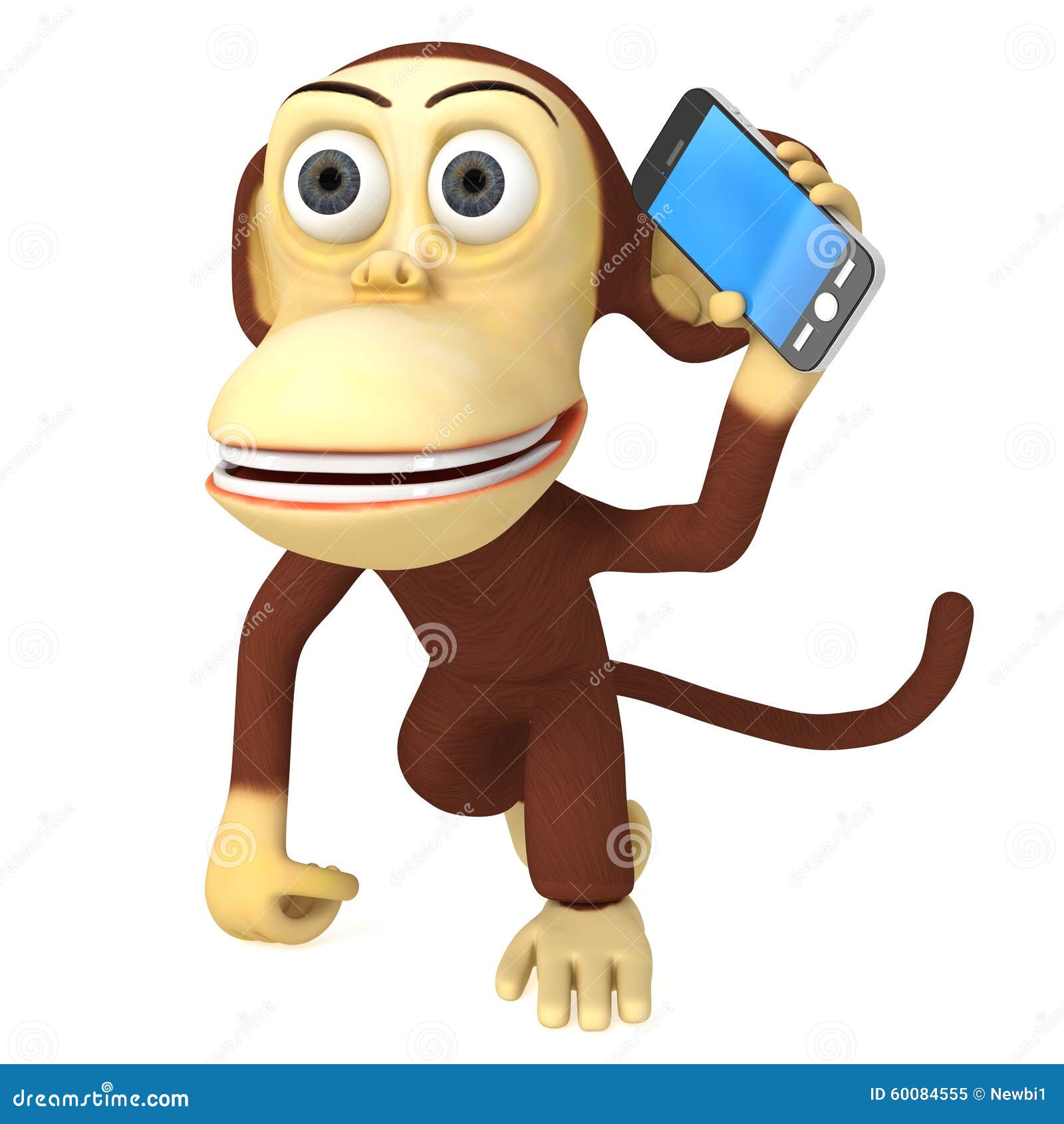 3d Funny Monkey with Smartphone Stock Illustration - Illustration of ...