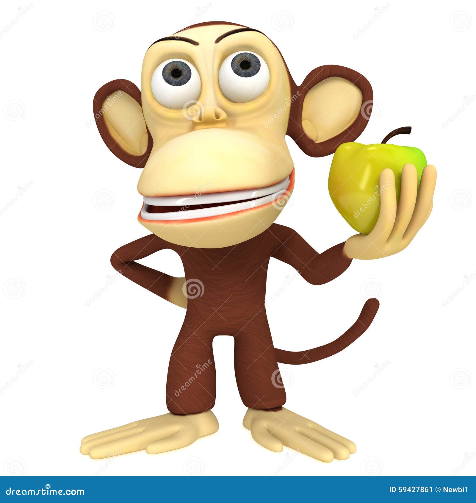 3d Funny Monkey with Yellow Apple Stock Illustration - Illustration of ...
