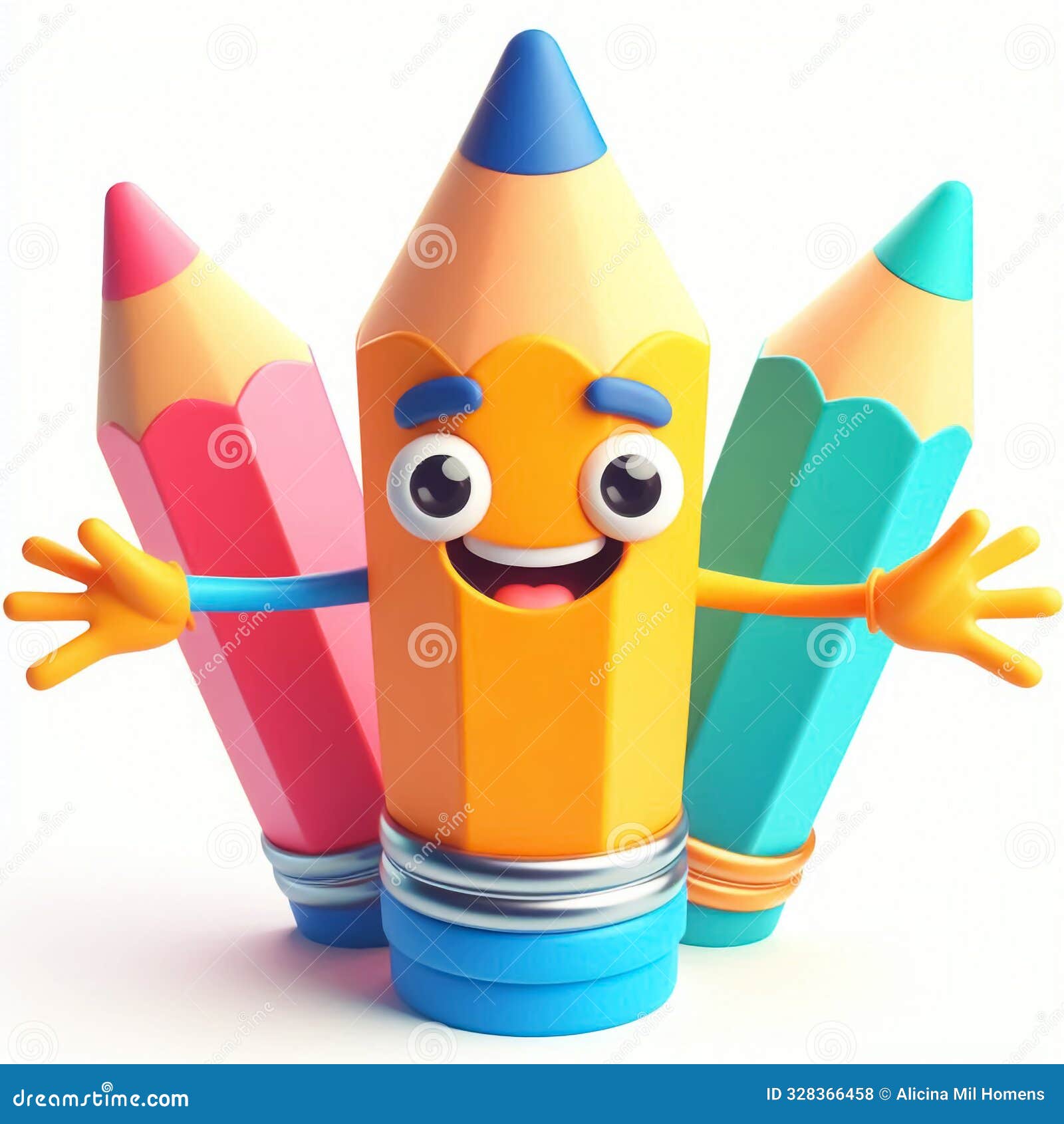 3D Funny Pencil Cartoon. Back To School Concept Stock Illustration ...