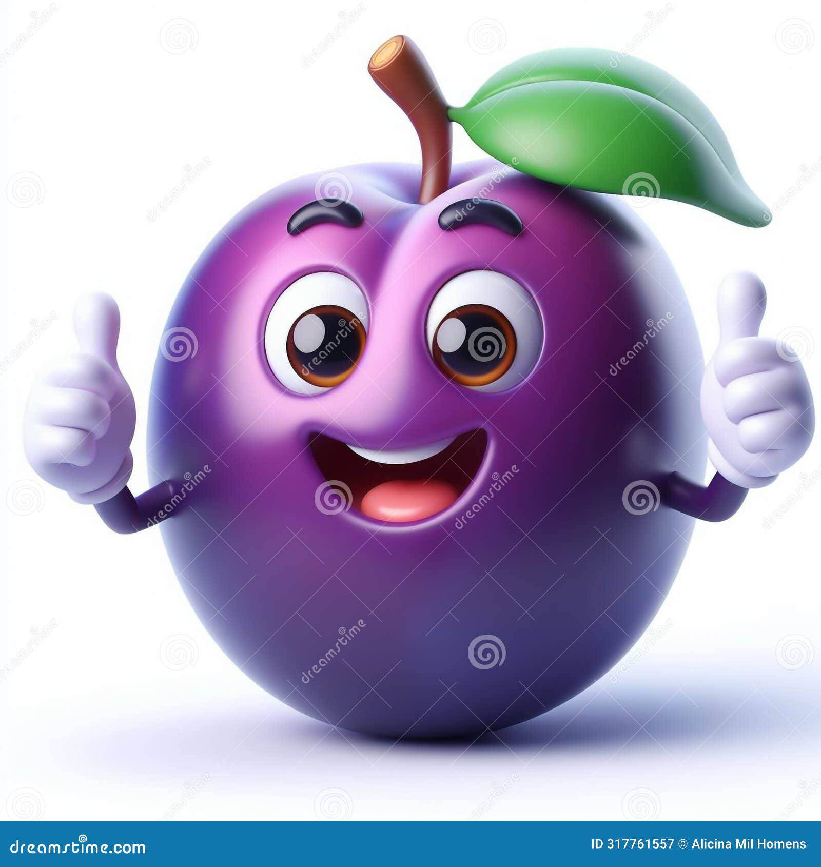3D Funny Plum Cartoon for Children Illustrations Stock Illustration ...
