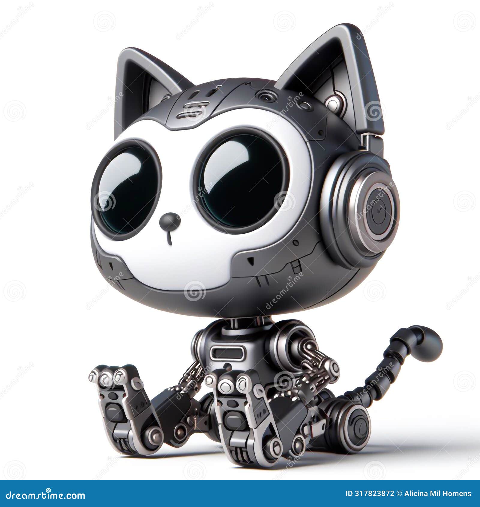 3D Funny Robotic Cat Cartoon on White Background Stock Illustration ...