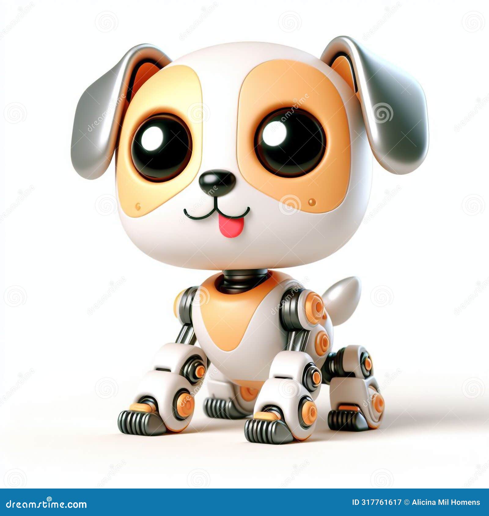 3D Funny Robotic Dog Cartoon on White Background Stock Illustration ...
