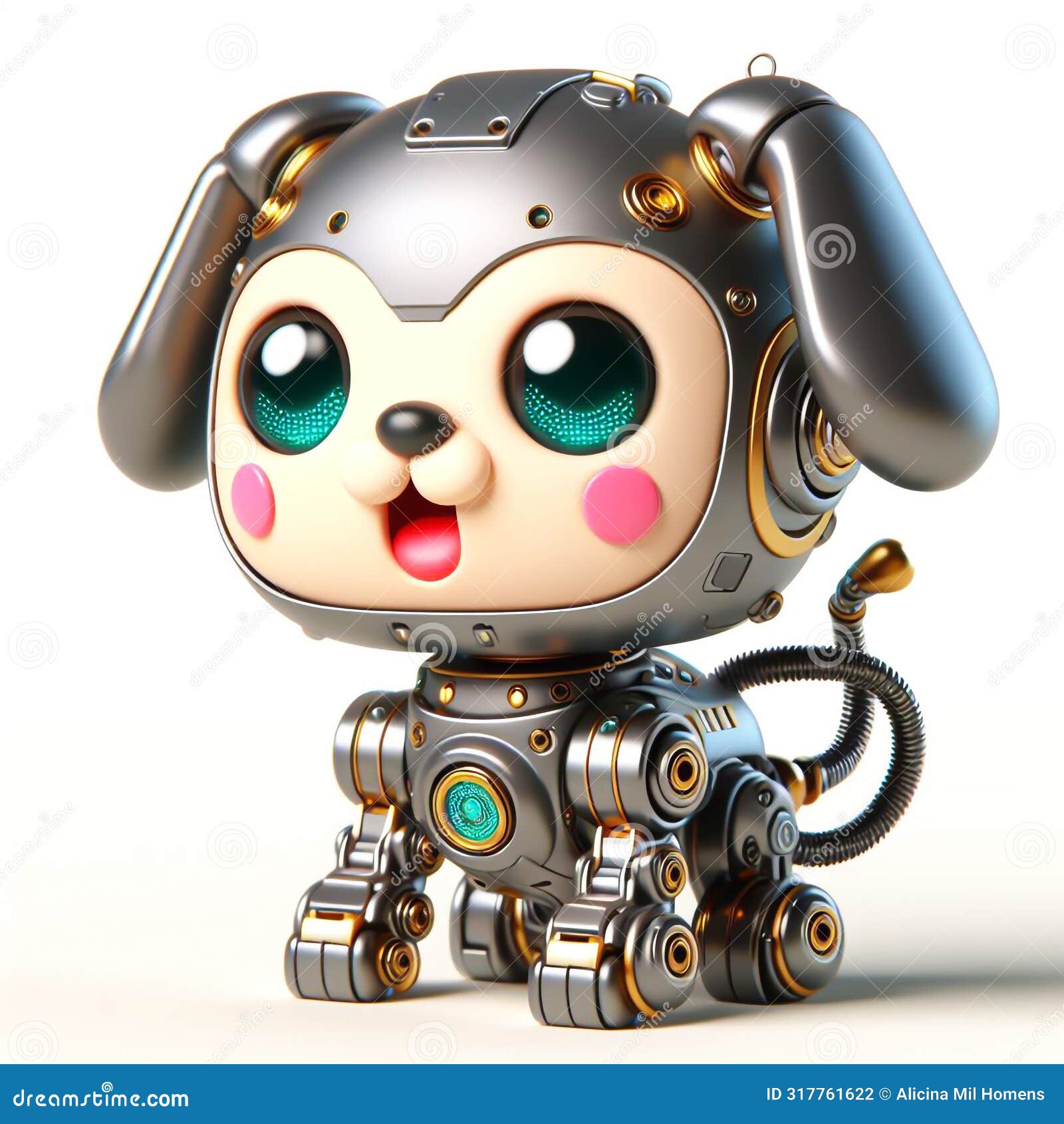 3D Funny Robotic Dog Cartoon on White Background Stock Illustration ...