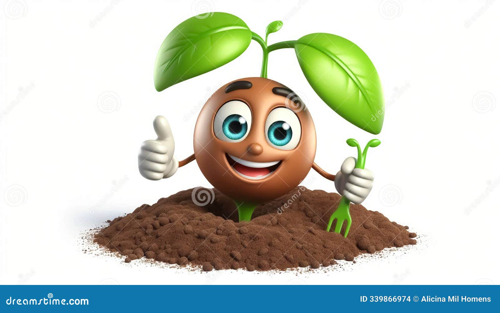 3D Funny Seed Cartoon in Growth Phase. Biology Concept Stock ...