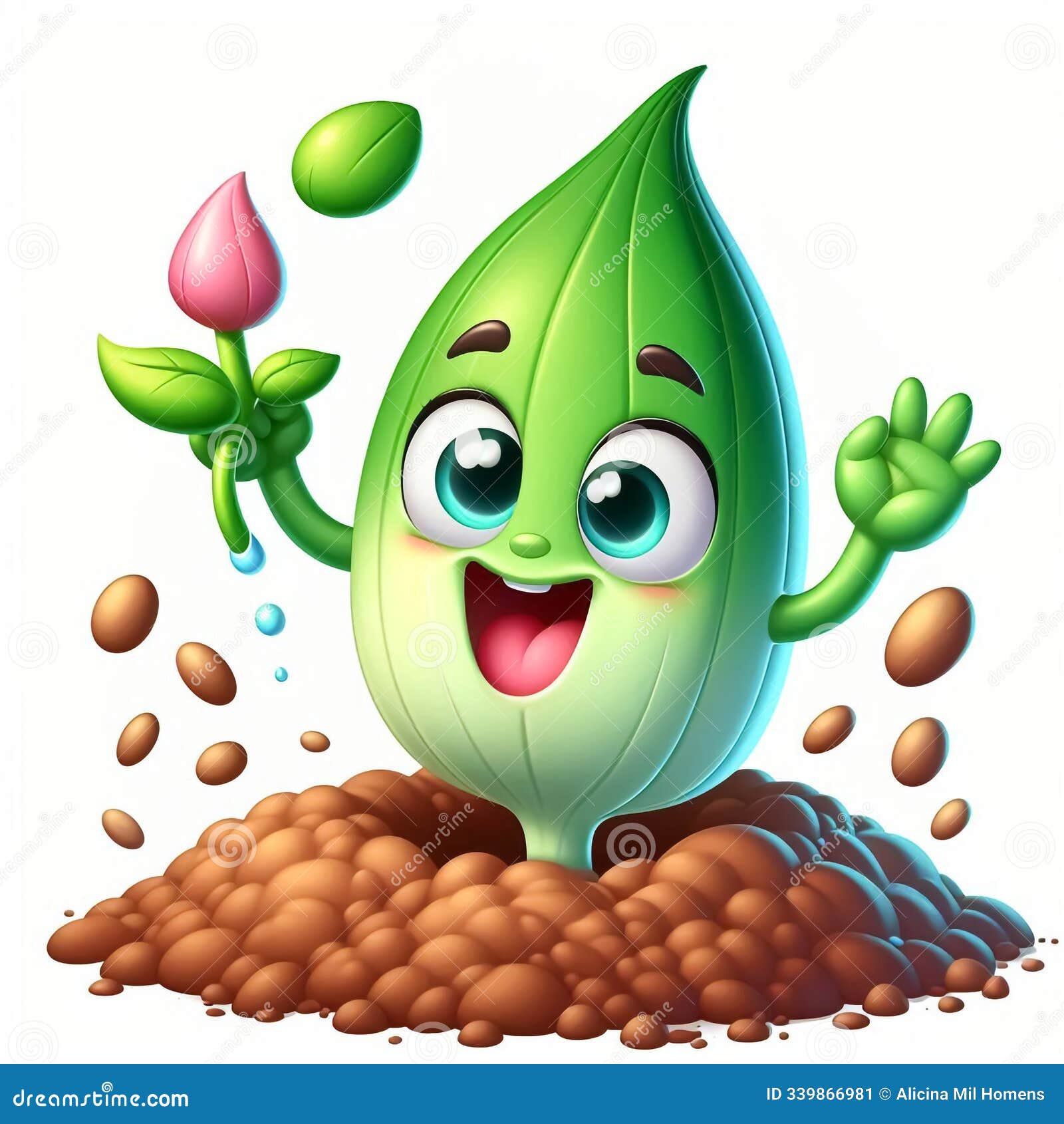 3D Funny Seed Cartoon in Growth Phase. Biology Concept Stock ...