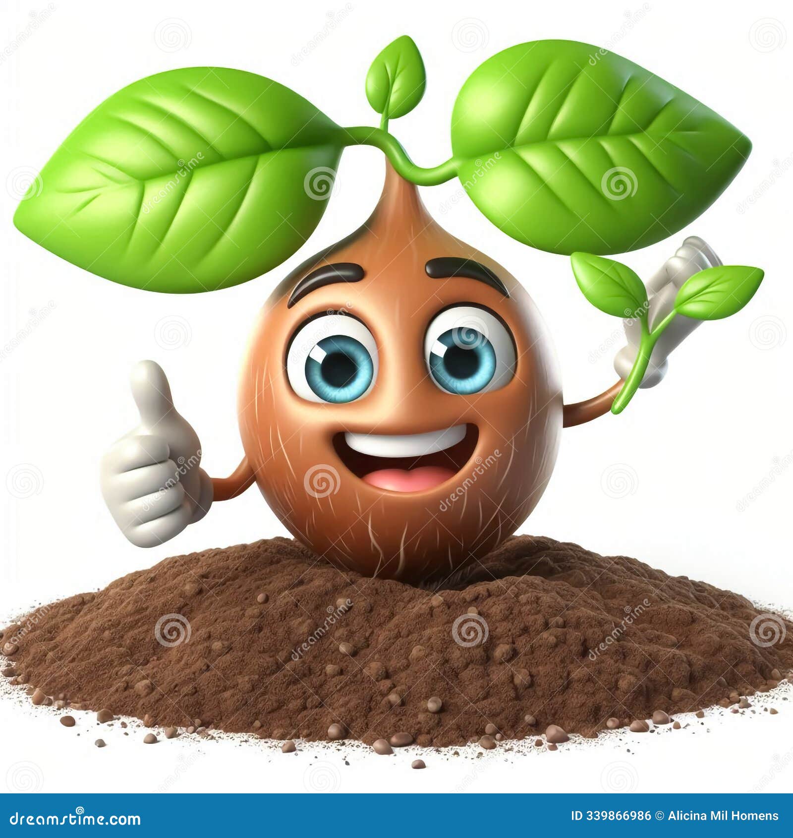 3D Funny Seed Cartoon in Growth Phase. Biology Concept Stock ...