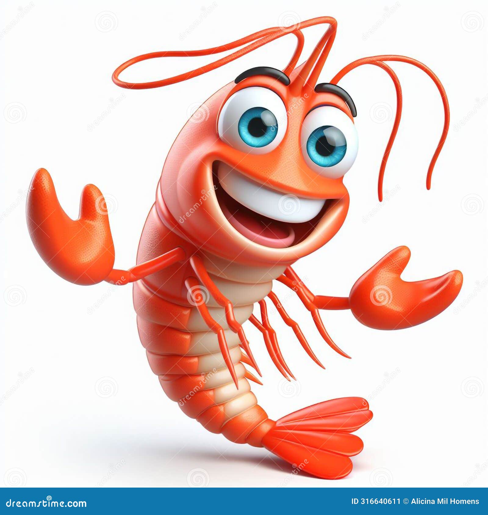 3D Funny Shrimp Cartoon on White Background Stock Illustration ...