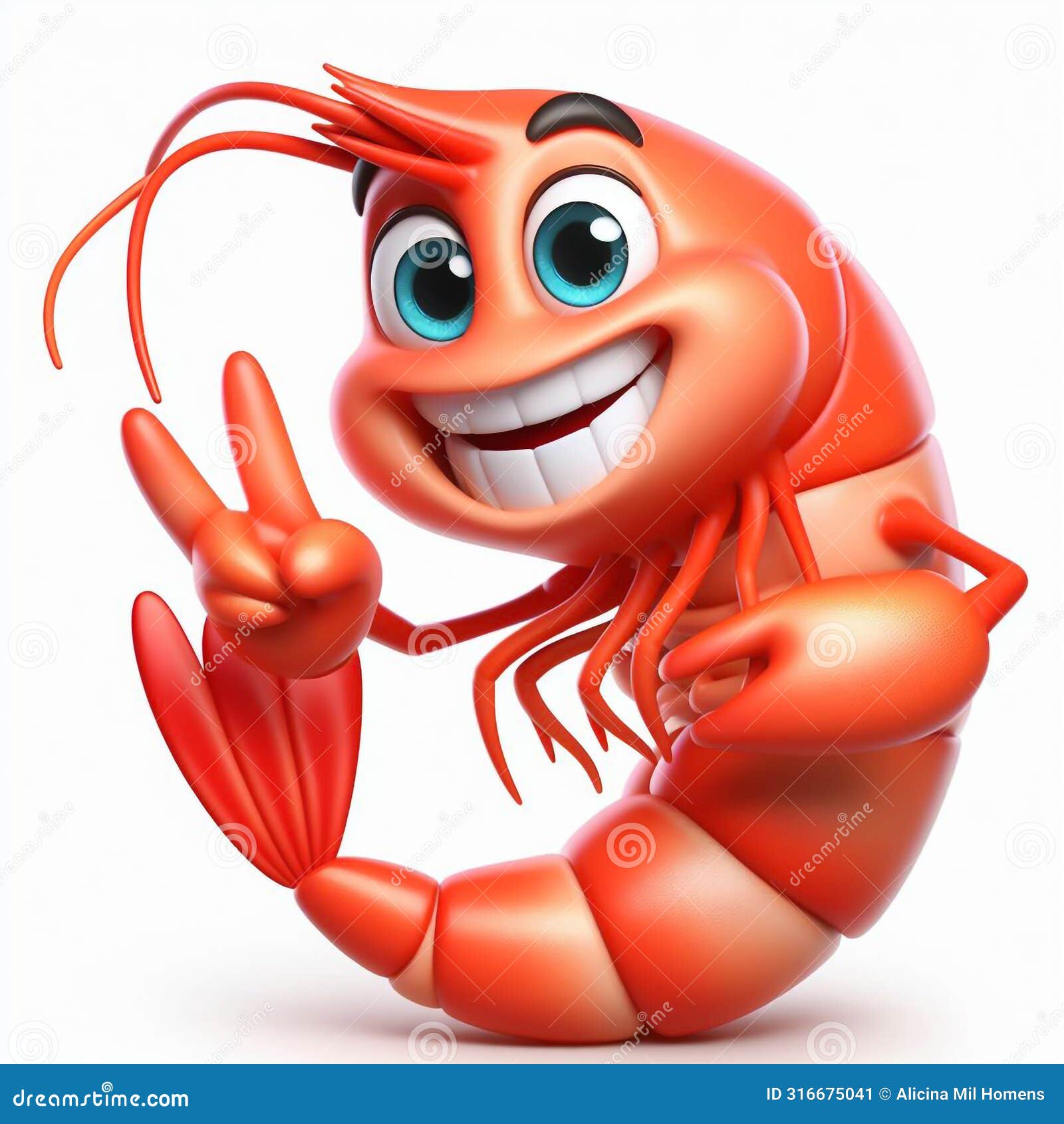 3D Funny Shrimp Cartoon on White Background Stock Illustration ...