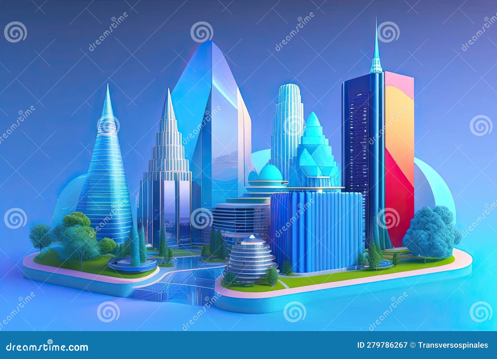 3D Futuristic Modern Sci Fi City. Blue Background Generative AI Stock ...