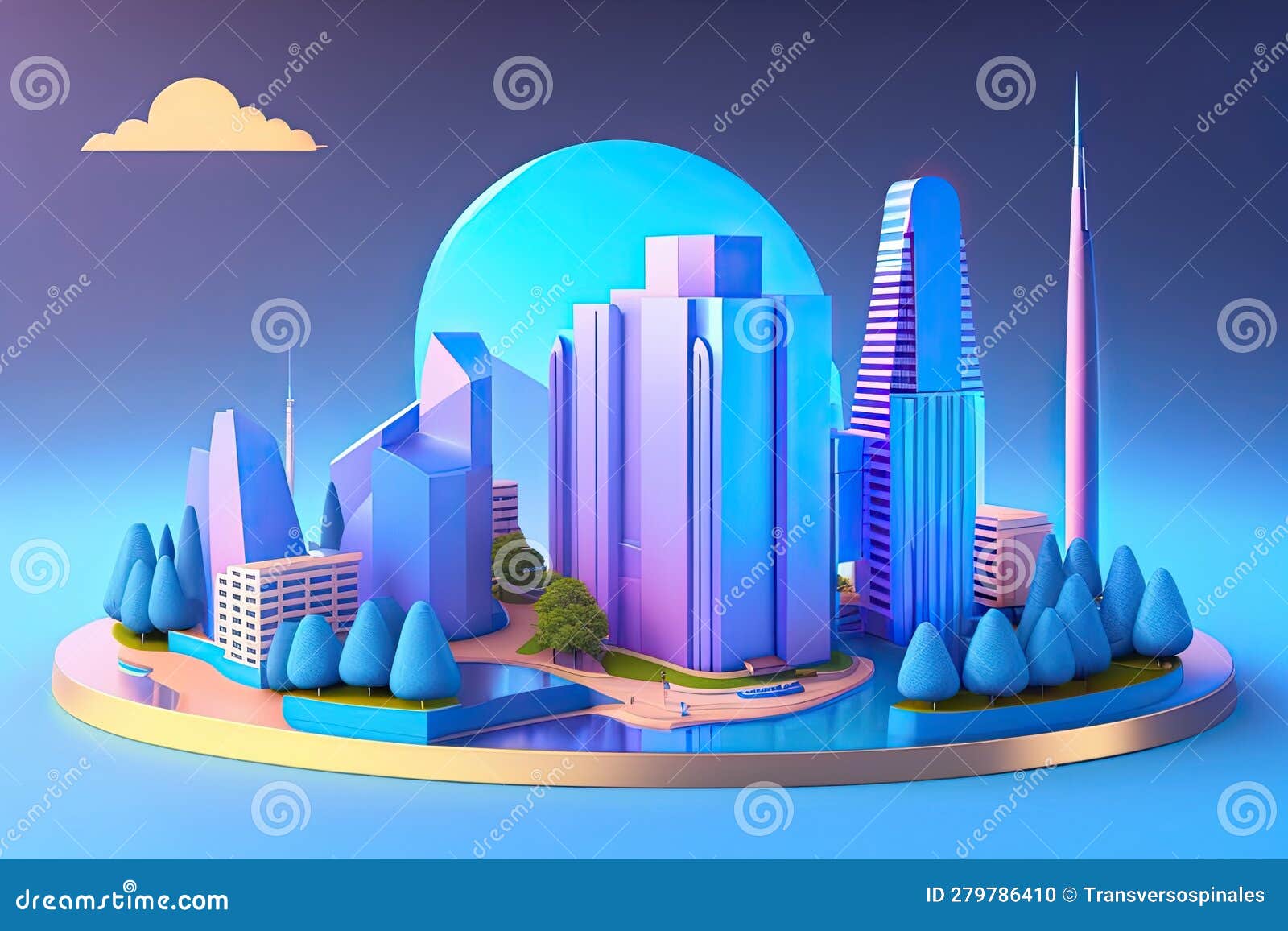 3D Futuristic Modern Sci Fi City. Blue Background Generative AI Stock ...