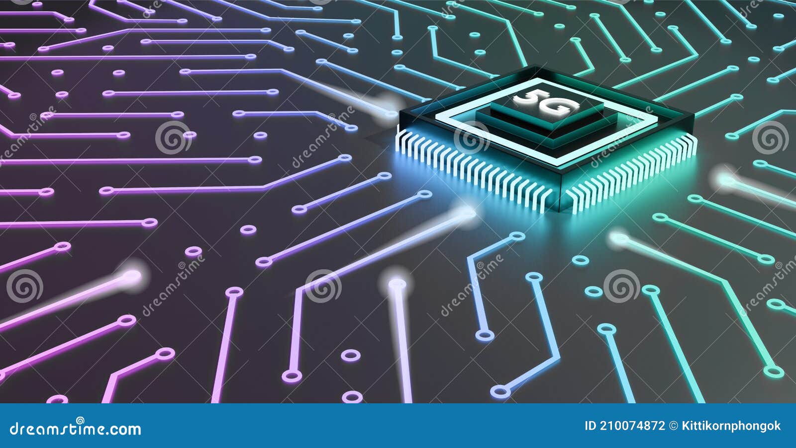 3D of 5G Network Technology. Computer Microchip Processor with 5G Built ...