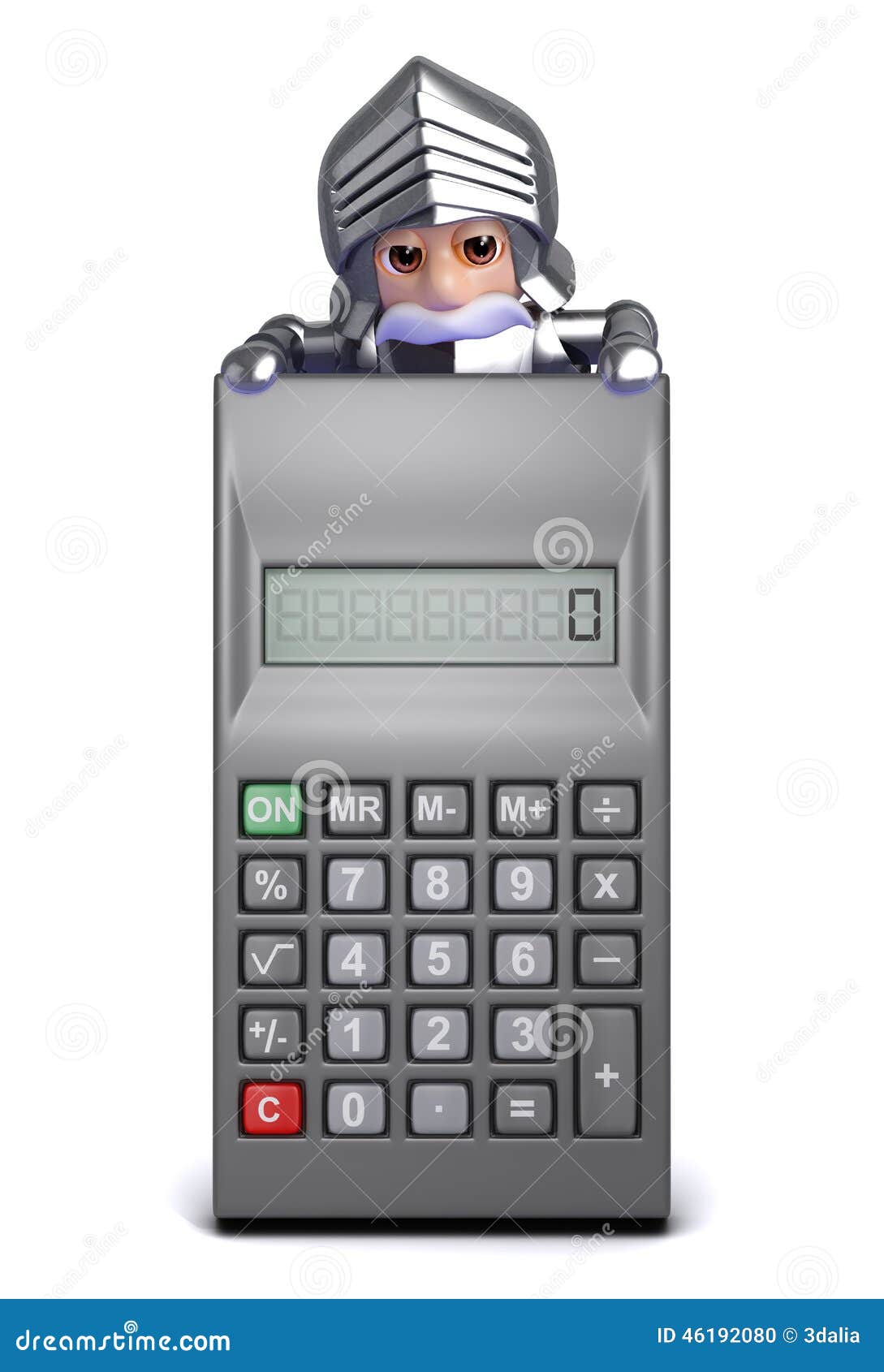 3d Gallant Knight Looks Over a Calculator Stock Illustration ...