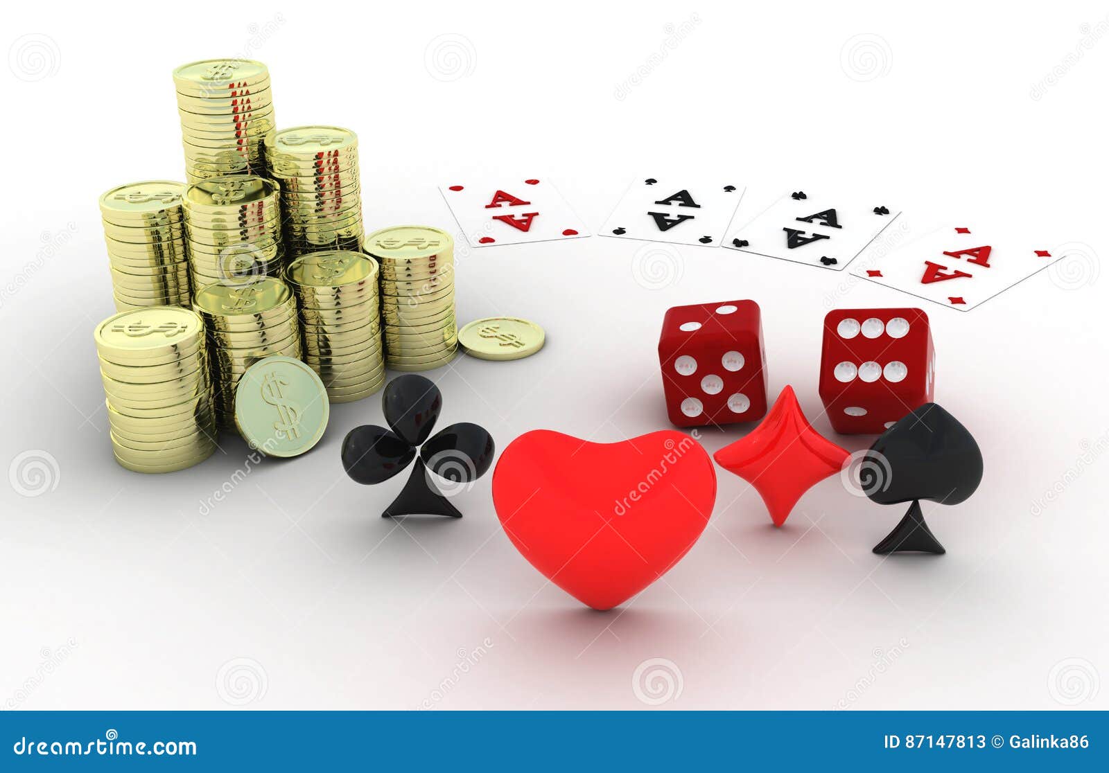 3d Gambling, Four Cards, Coins. White Background Stock Illustration ...
